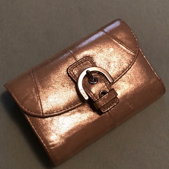Coach | Bags | Gold Coach Wallet W Silver Buckle | Poshmark